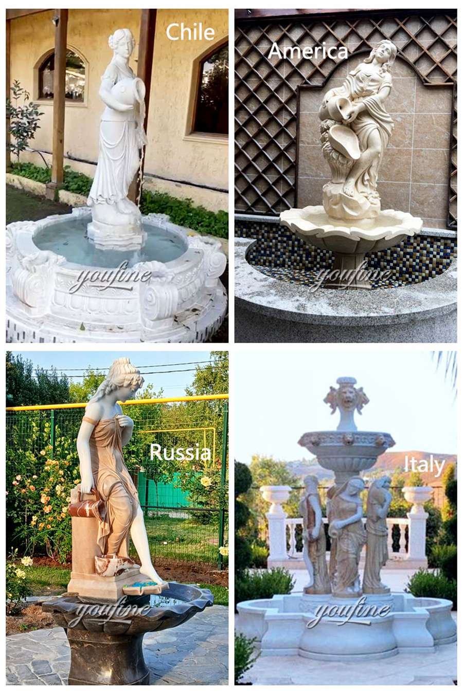 Beautiful White Marble Woman Pouring Water Fountain